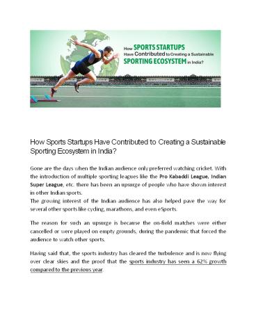 How Sports Startups Have Contributed to Creating a Sustainable Sporting ...