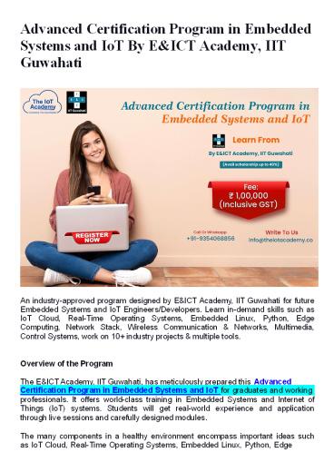 PPT – Advanced Certification Program in Embedded Systems and IoT By E ...