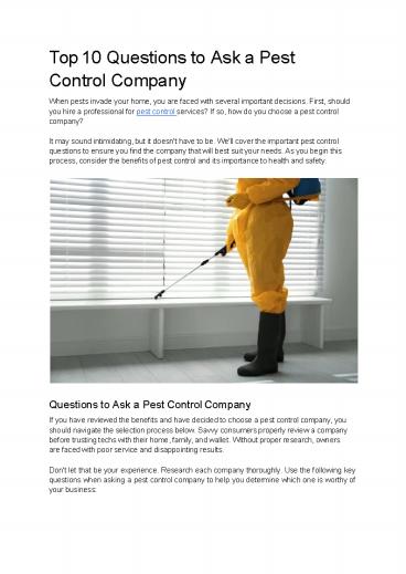 Top 10 Questions to Ask a Pest Control Company presentation | free to ...