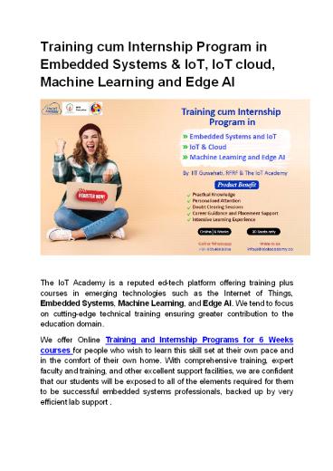 PPT – Training cum Internship Program in Embedded Systems & IoT, IoT cloud, Machine Learning and ...