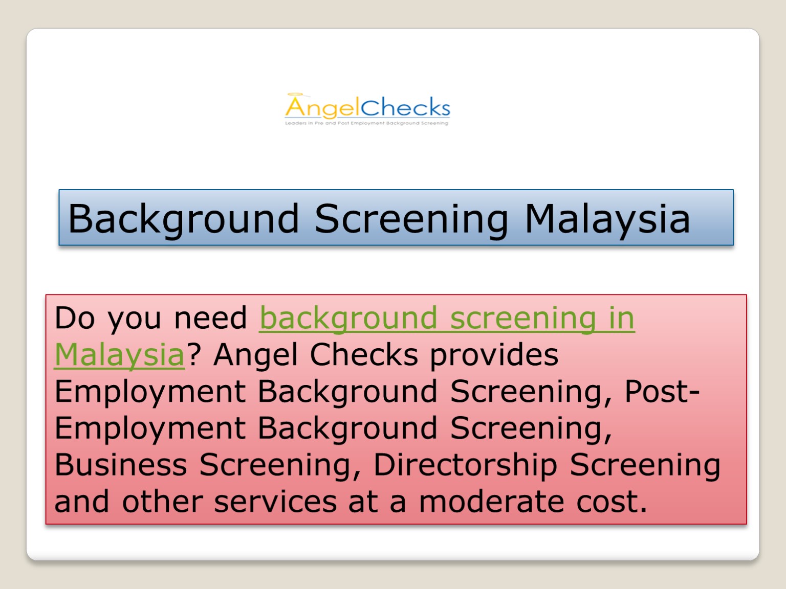 Background Screening Malaysia presentation | free to download