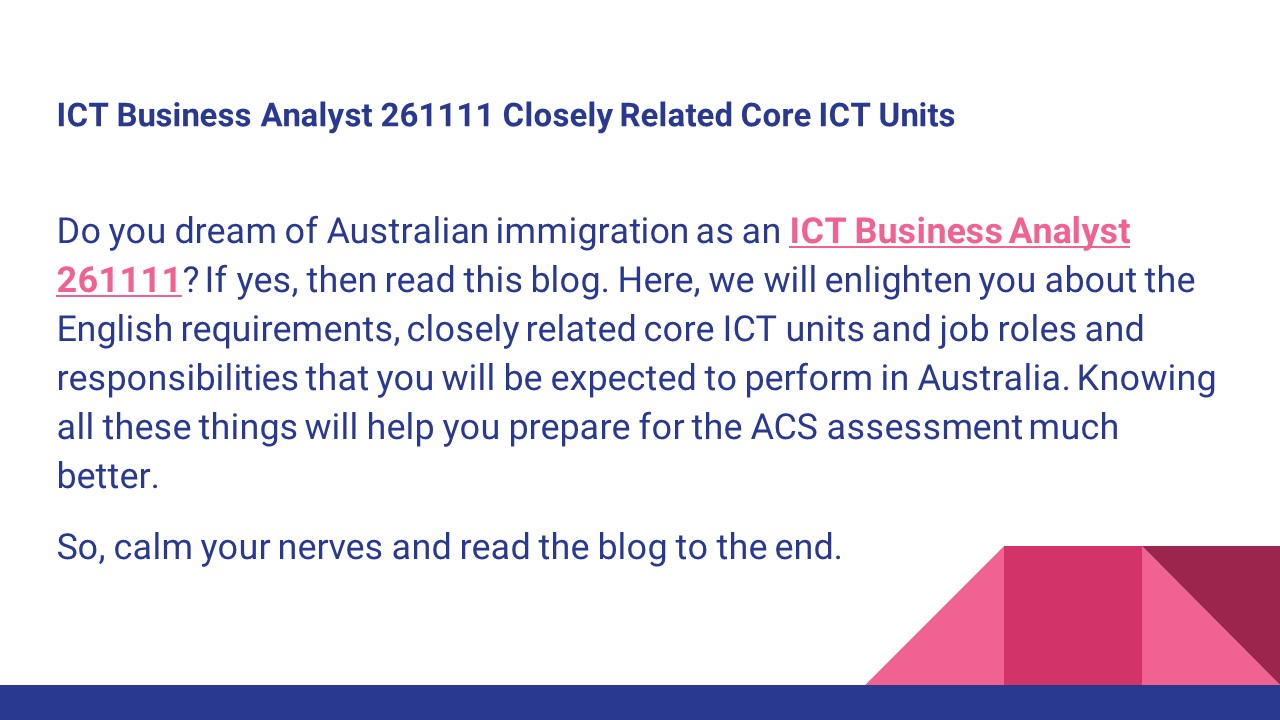 PPT – ICT Business Analyst 261111 Closely Related Core ICT Units ...