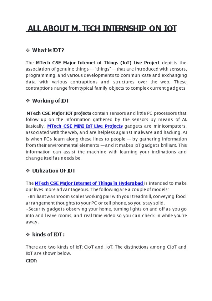 ALL ABOUT M. TECH INTERNSHIP ON IOT presentation | free to download
