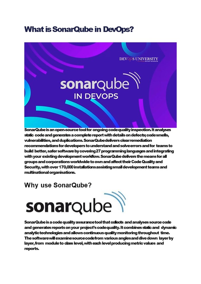 What is Sonarqube in Devops presentation | free to download