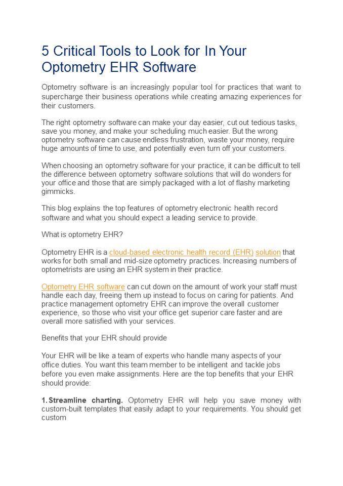 5 critical tools to look for in your optometry EHR software ...