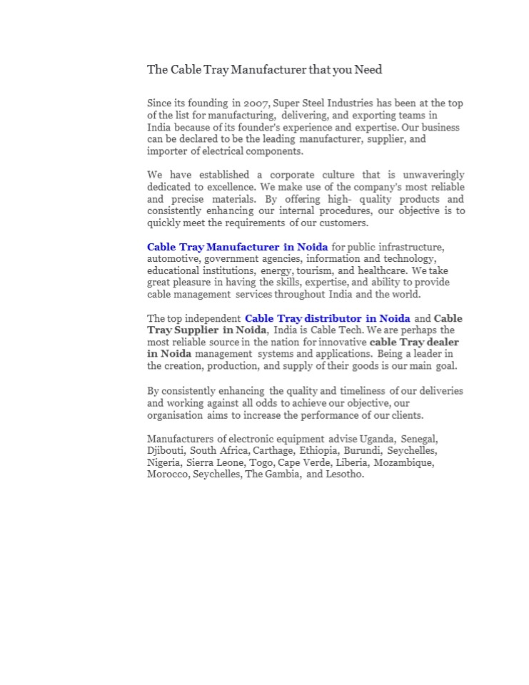 Cable Tray- A Great Need Of The Time presentation | free to download