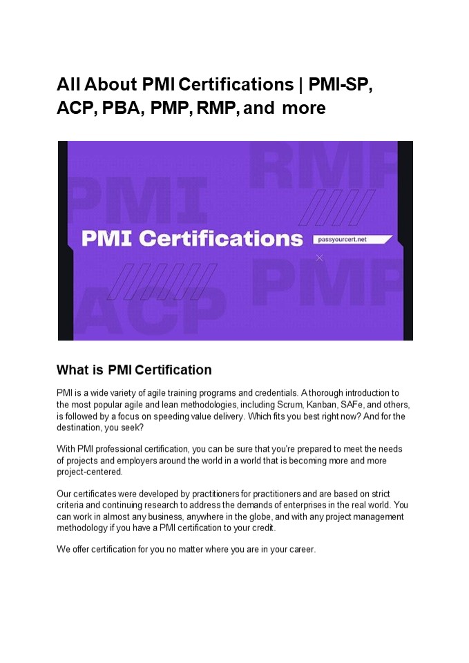 All About PMI Certifications | PMI-SP, ACP, PBA, PMP, RMP, and more ...