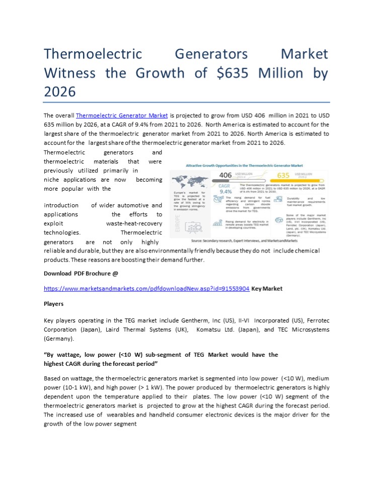 PPT – Thermoelectric Generators Market Witness the Growth of $635 ...
