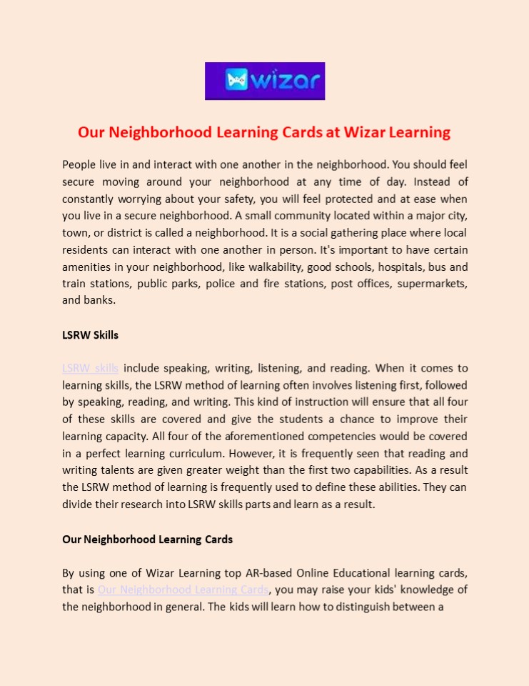 PPT – Our Neighborhood Learning Cards at Wizar Learning PowerPoint ...