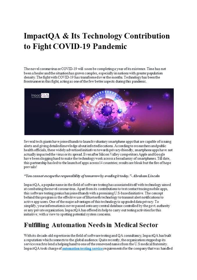 ImpactQA & Its Technology Contribution to Fight COVID-19 Pandemic ...