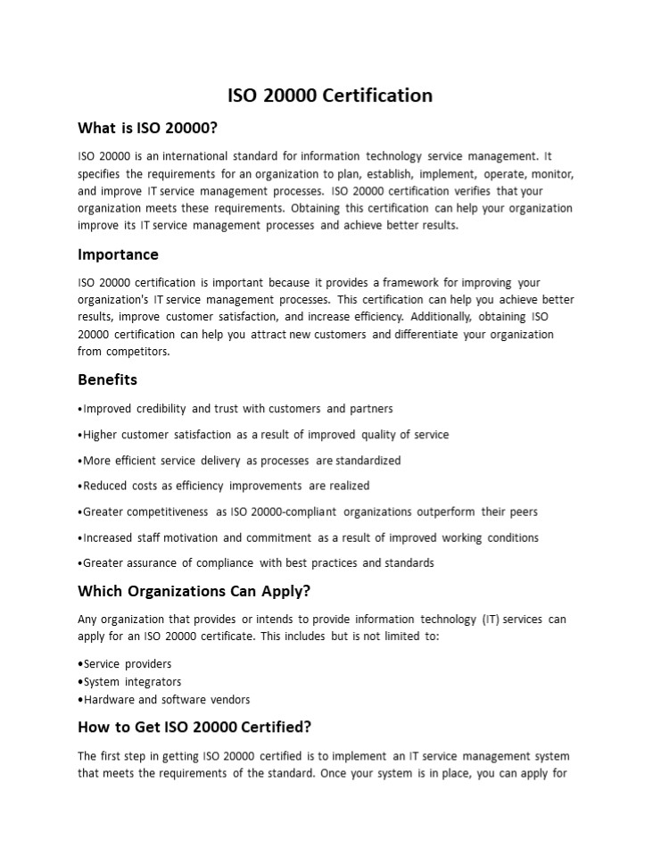 ISO 20000 Certification presentation | free to download