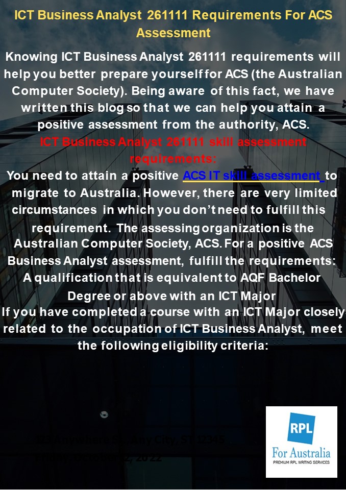 PPT – ICT Business Analyst 261111 Requirements For ACS Assessment ...