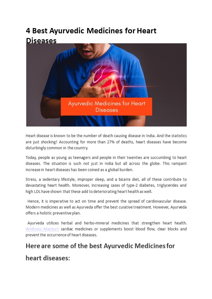 PPT – 4 Best Ayurvedic Medicines for Heart Diseases - Wellness Mantra PowerPoint presentation ...