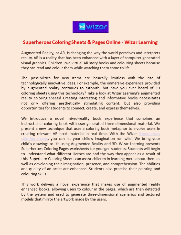 Superheroes Coloring Sheets & Pages Online - Wizar Learning ...
