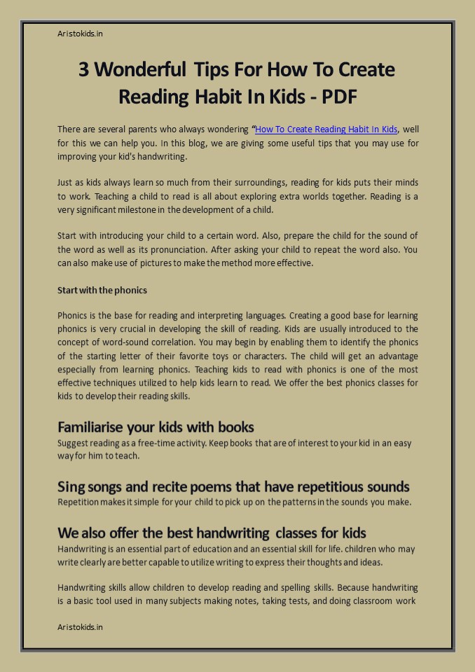 3 Wonderful Tips For How To Create Reading Habit In Kids - PDF ...