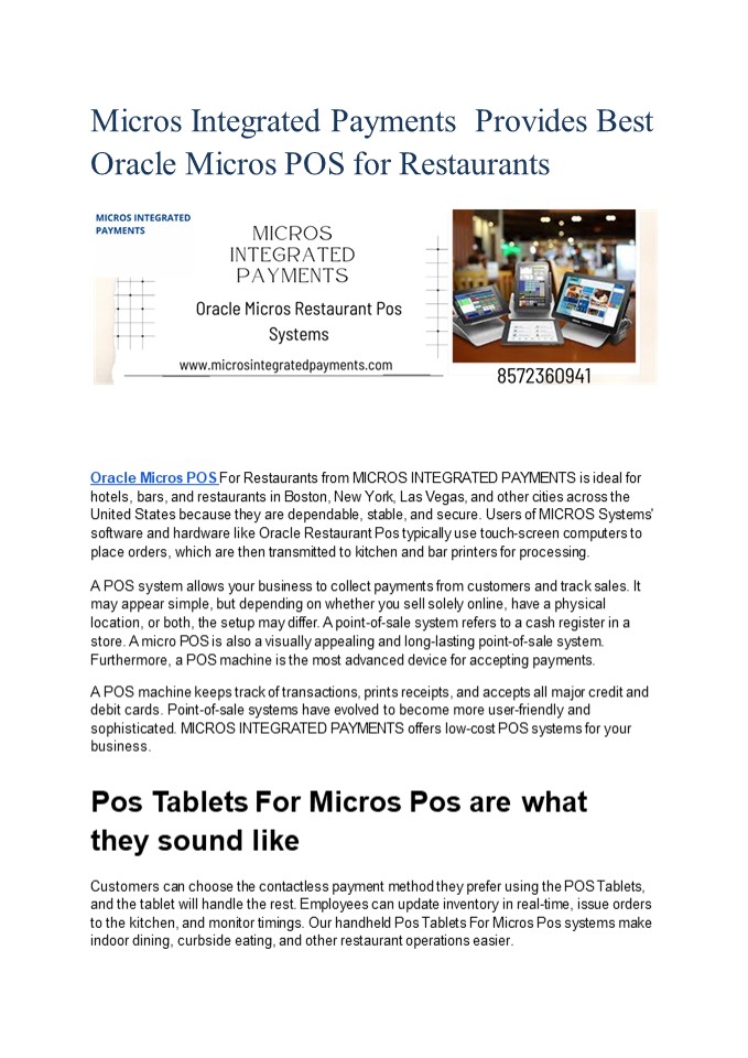 Micros Integrated Payments Provides Best Oracle Micros POS for ...