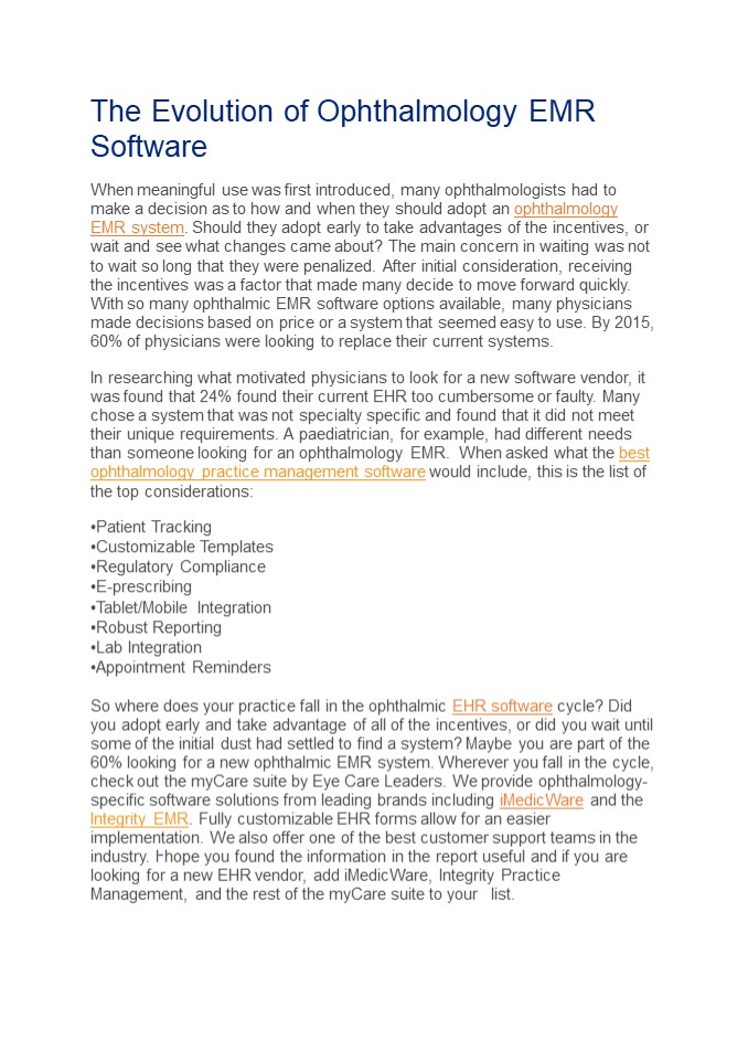 The Evolution of Ophthalmology EMR Software presentation | free to view