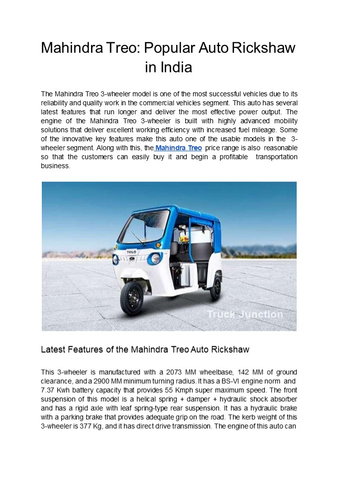 Mahindra Treo: Popular Auto Rickshaw in India presentation | free to ...