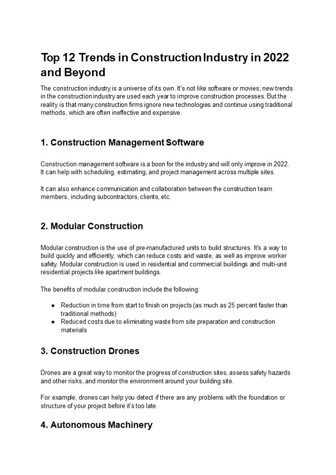 Top 12 Trends in Construction Industry in 2022 and Beyond presentation ...