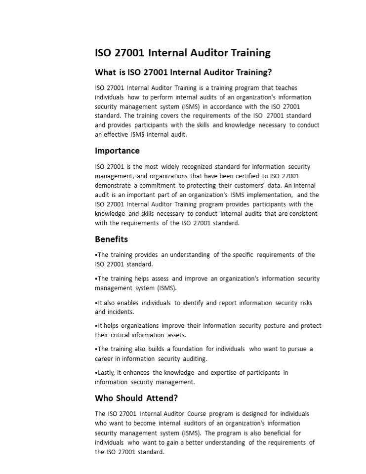 iso 27001 internal auditor course presentation | free to download