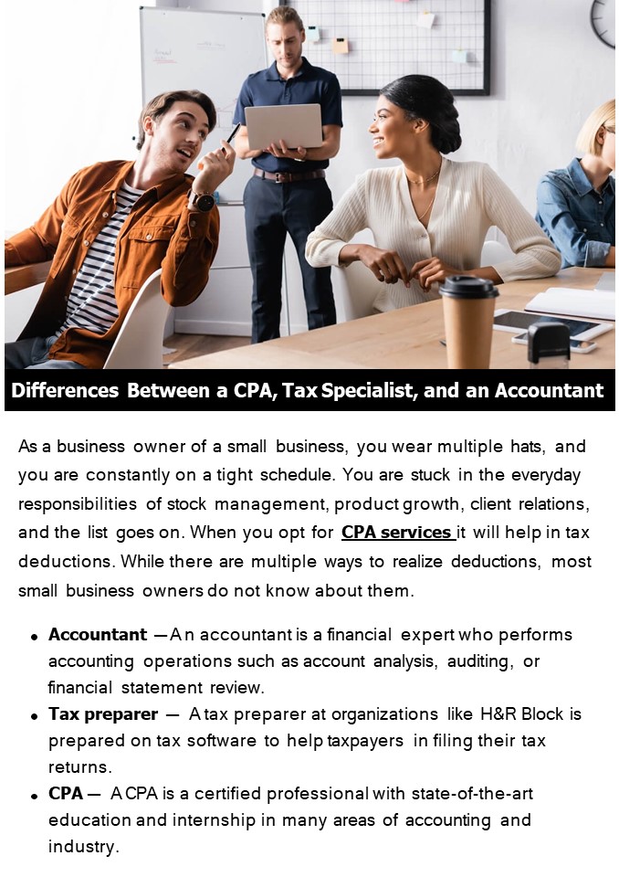 Differences Between a CPA, Tax Specialist, and an Accountant ...