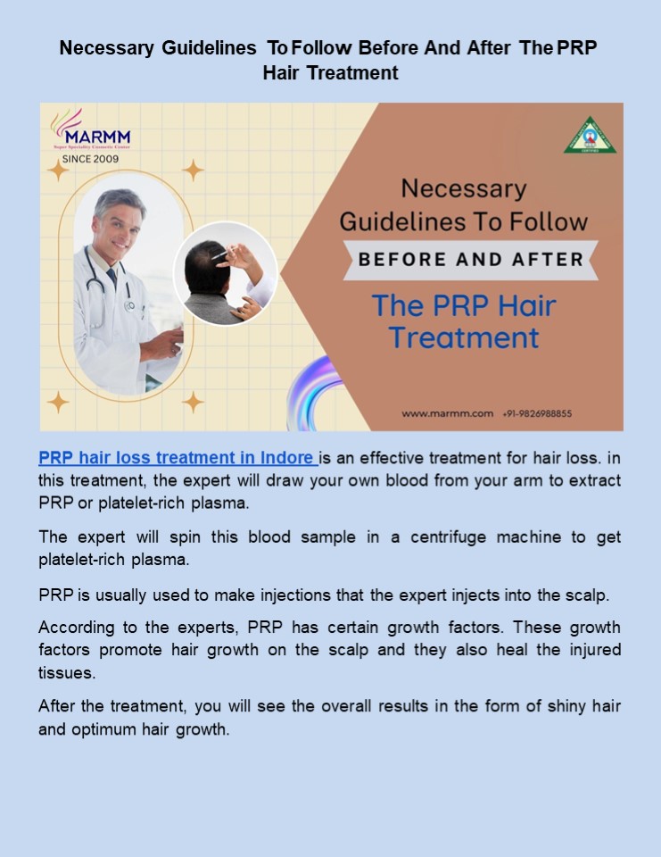 Necessary Guidelines To Follow Before And After The PRP Hair Treatment ...