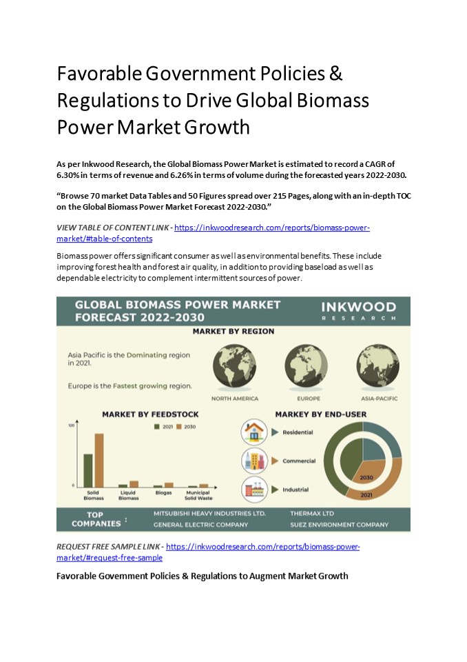 Favorable Government Policies & Regulations to Drive Global Biomass ...