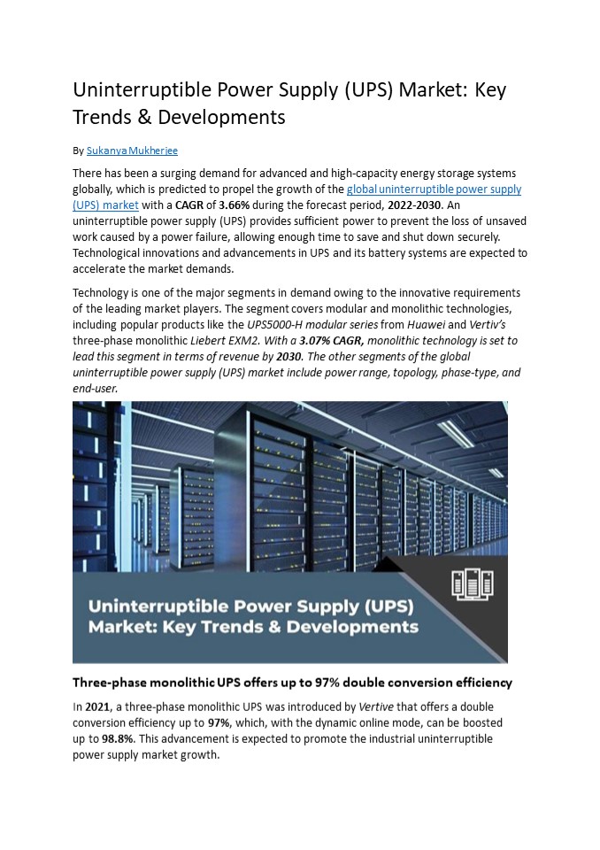 Uninterruptible Power Supply (UPS) Market: Key Trends & Developments ...