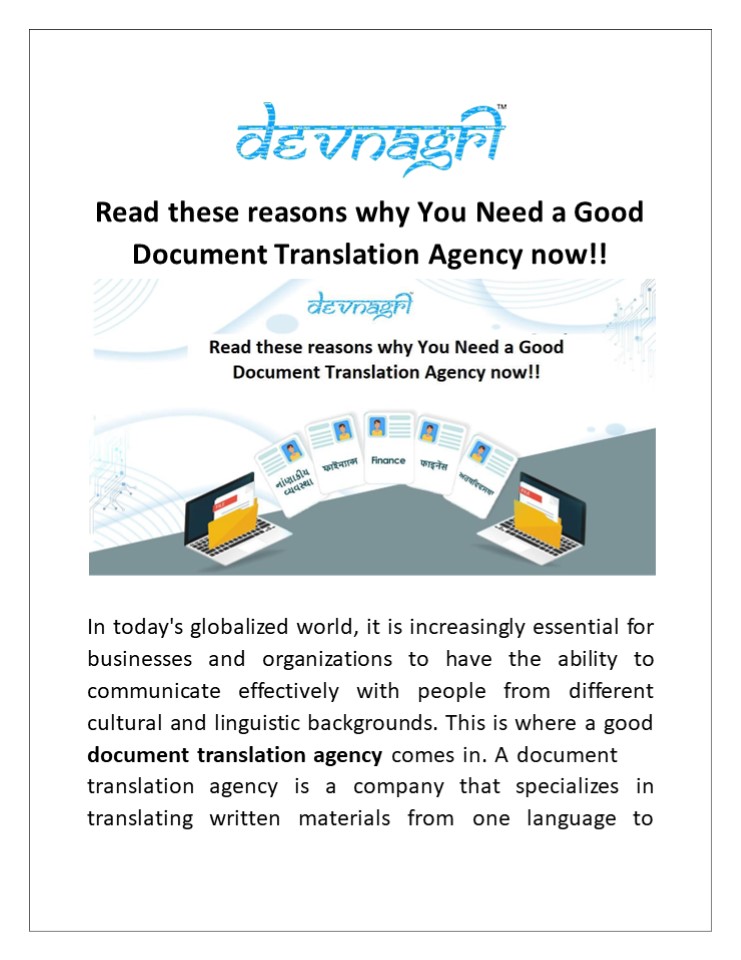 Read these reasons why You Need a Good Document Translation Agency now ...