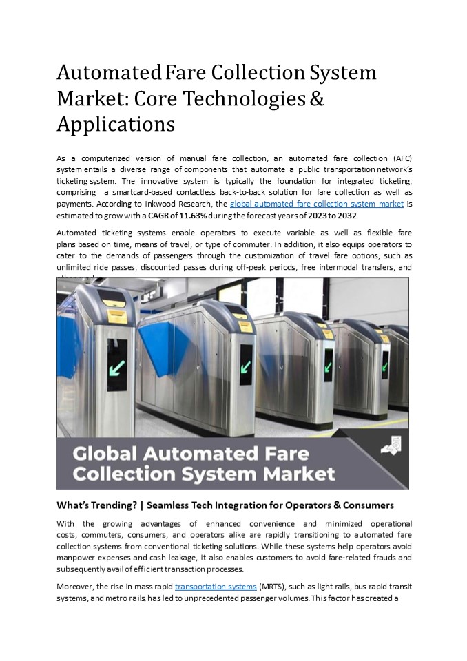 Automated Fare Collection System Market: Core Technologies ...