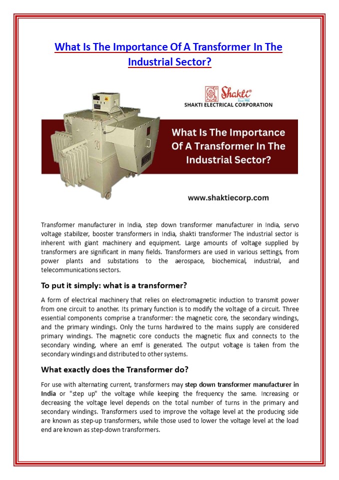 What is the Importance of a Transformer in the Industrial Sector ...