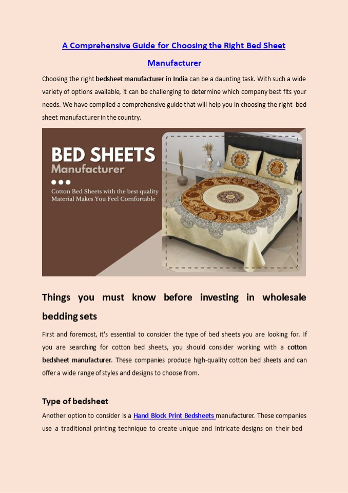 A Comprehensive Guide for Choosing the Right Bed Sheet Manufacturer ...