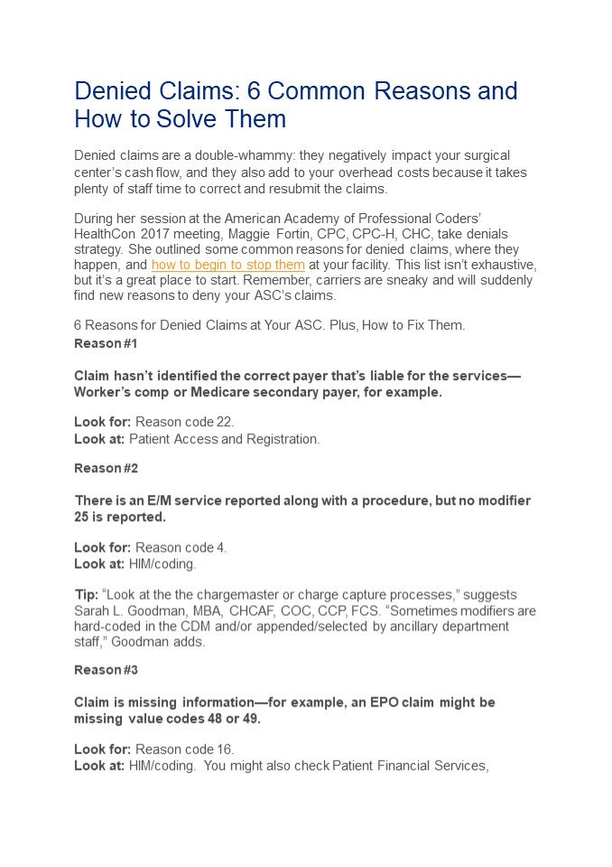 Denied Claims: 6 Common Reasons and How to Solve Them presentation | free to download