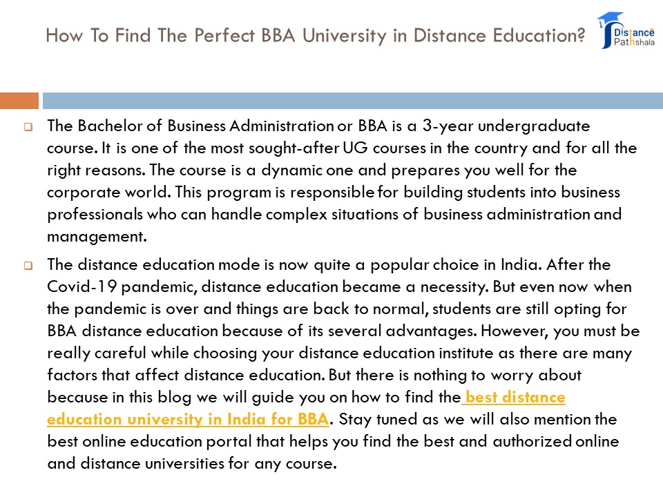 PPT – How To Find The Perfect BBA University in Distance Education ...