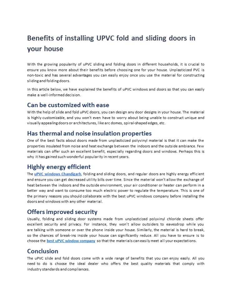 PPT – Benefits of Installing uPVC Fold and Sliding Doors in Your House PowerPoint presentation ...