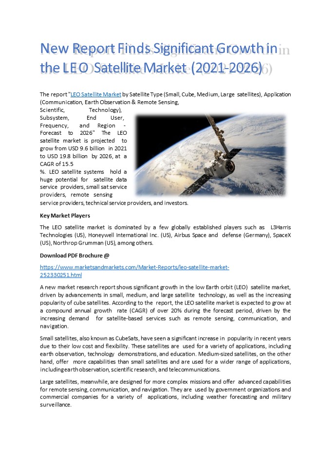 PPT – New Report Finds Significant Growth in the LEO Satellite Market (2021-2026) PowerPoint ...
