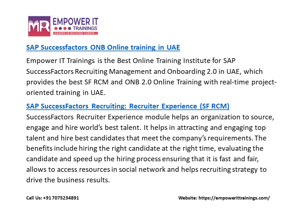 SAP SuccessFactors ONB Online training in UAE - empowerittrainings ...