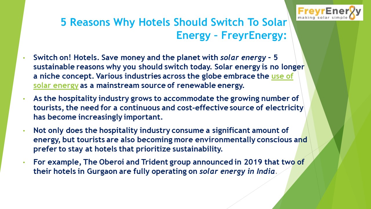 PPT – 5 Reasons Why Hotels Should Switch To Solar Energy – FreyrEnergy ...