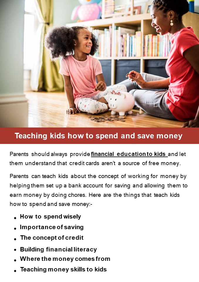 Teaching kids how to spend and save money presentation | free to download