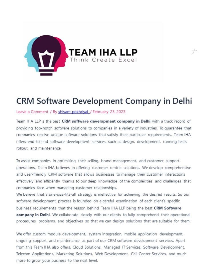 CRM Software Development Company in Delhi presentation | free to download