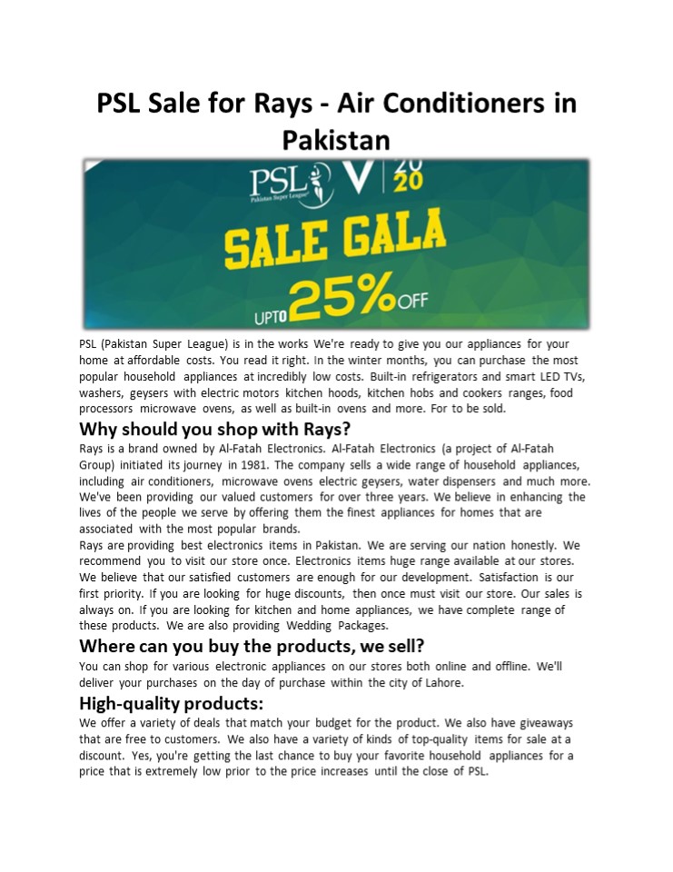 PSL sale for Rays - Air Conditioners presentation | free to download