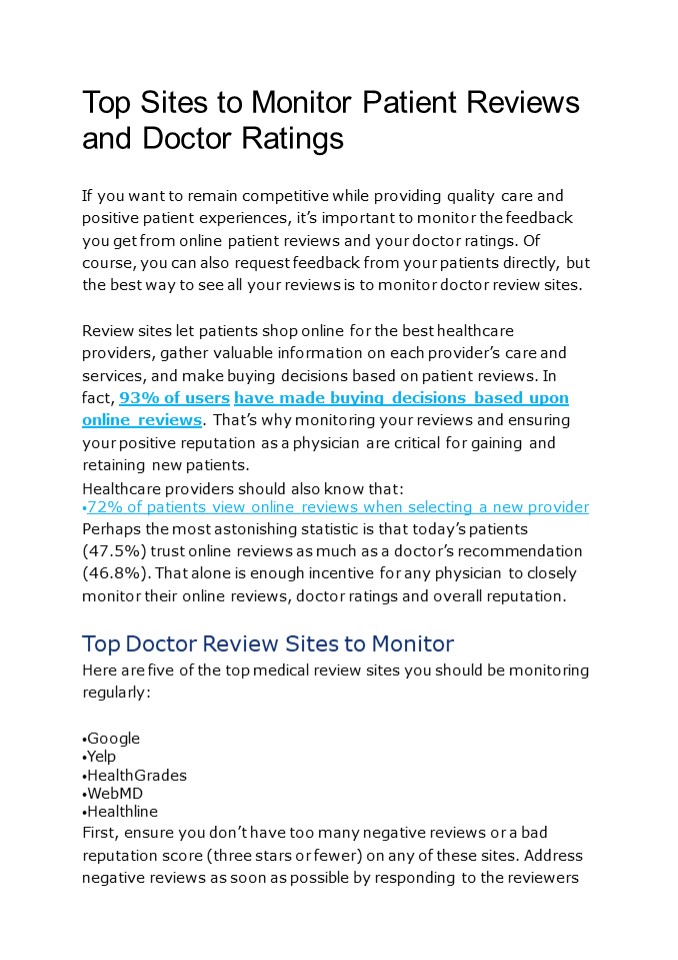 Top Sites to Monitor Patient Reviews and Doctor Ratings presentation ...
