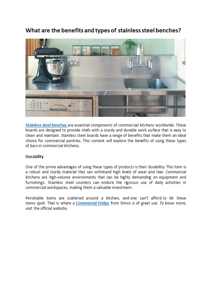 PPT – What are the benefits and types of stainless steel benches ...