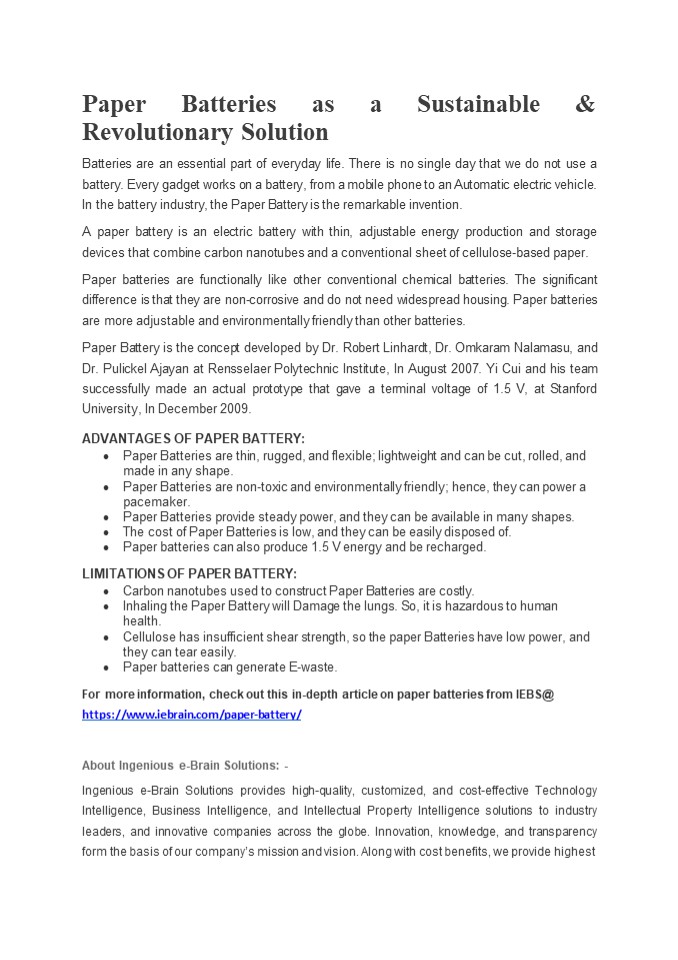 PPT – Paper Batteries as a Sustainable & Revolutionary Solution ...