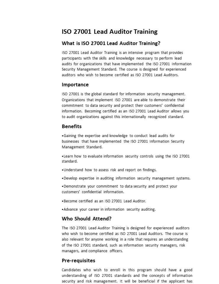 iso 27001 lead auditor course presentation | free to download