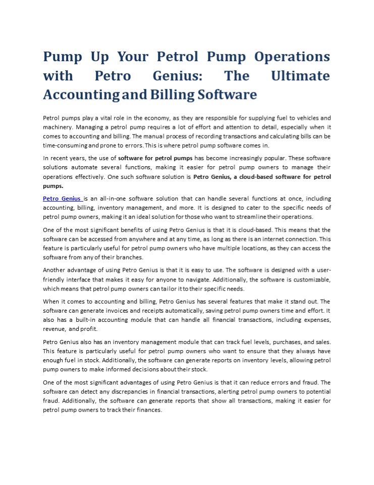 Pump Up Your Petrol Pump Operations with Petro Genius: The Ultimate ...