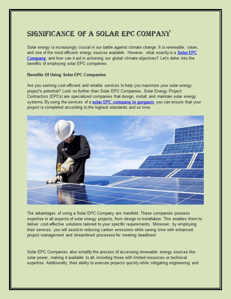 Significance Of a Solar EPC Company presentation | free to download