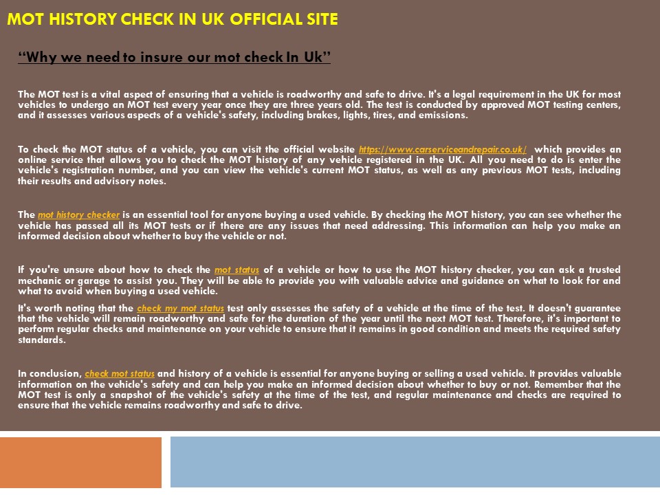 PPT – MOT history check UK official site PowerPoint presentation | free ...