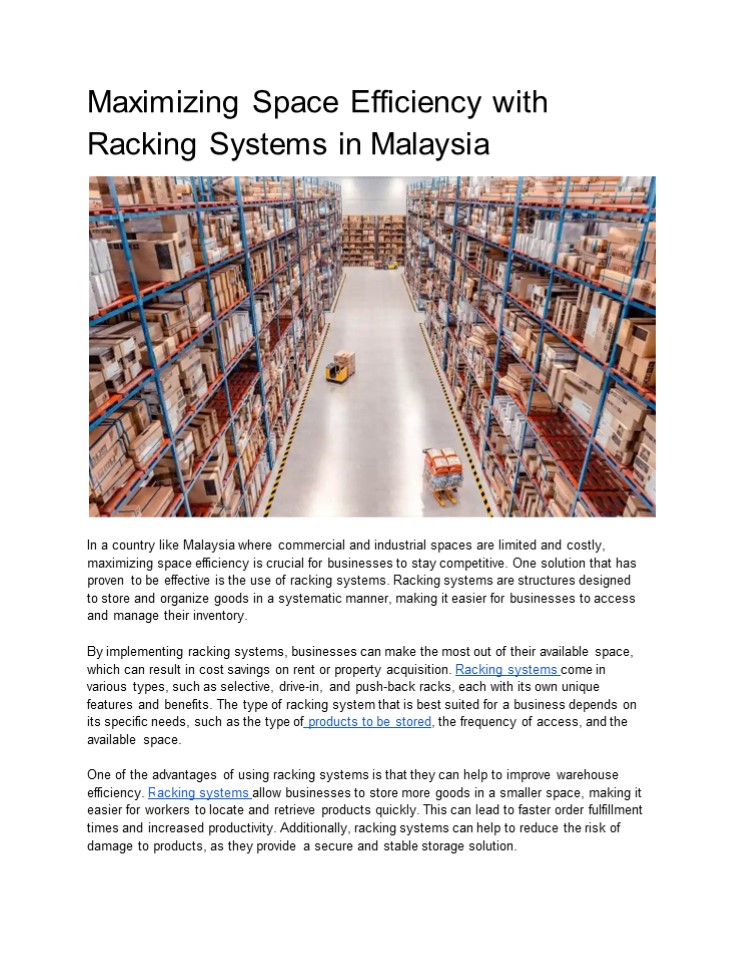 PPT – Maximizing Space Efficiency with Racking Systems in Malaysia ...