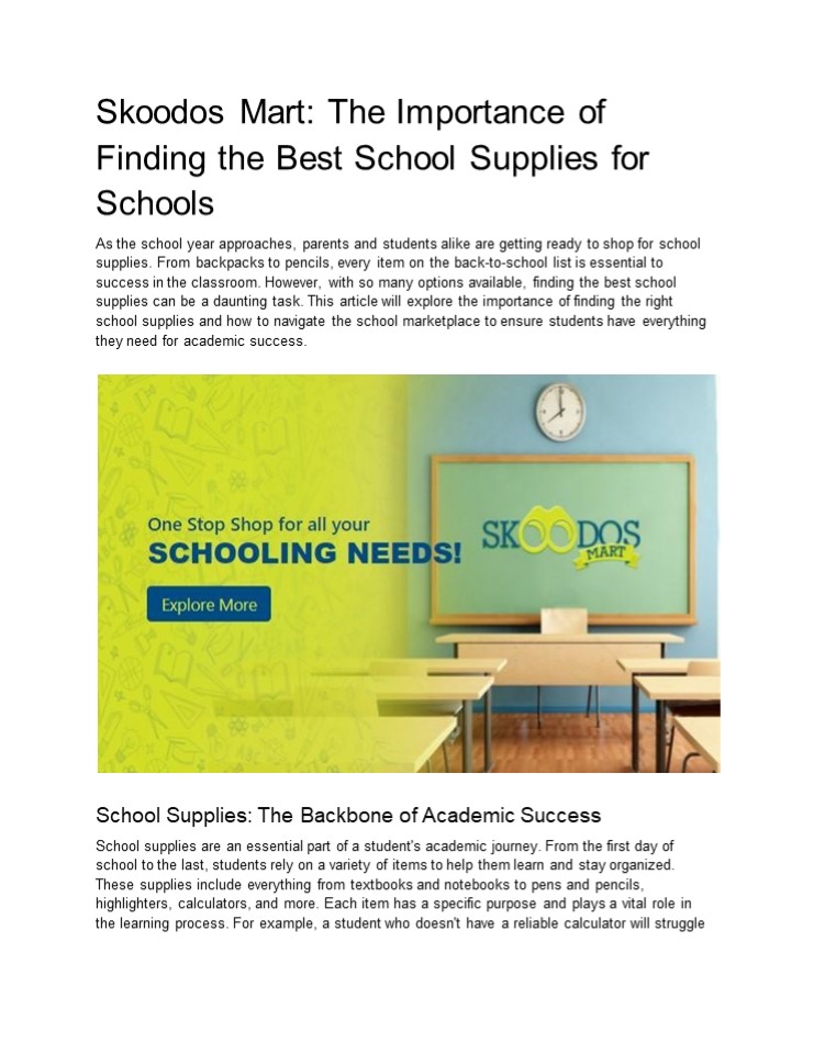 PPT – Skoodos Mart: The Importance of Finding the Best School Supplies for Schools PowerPoint ...